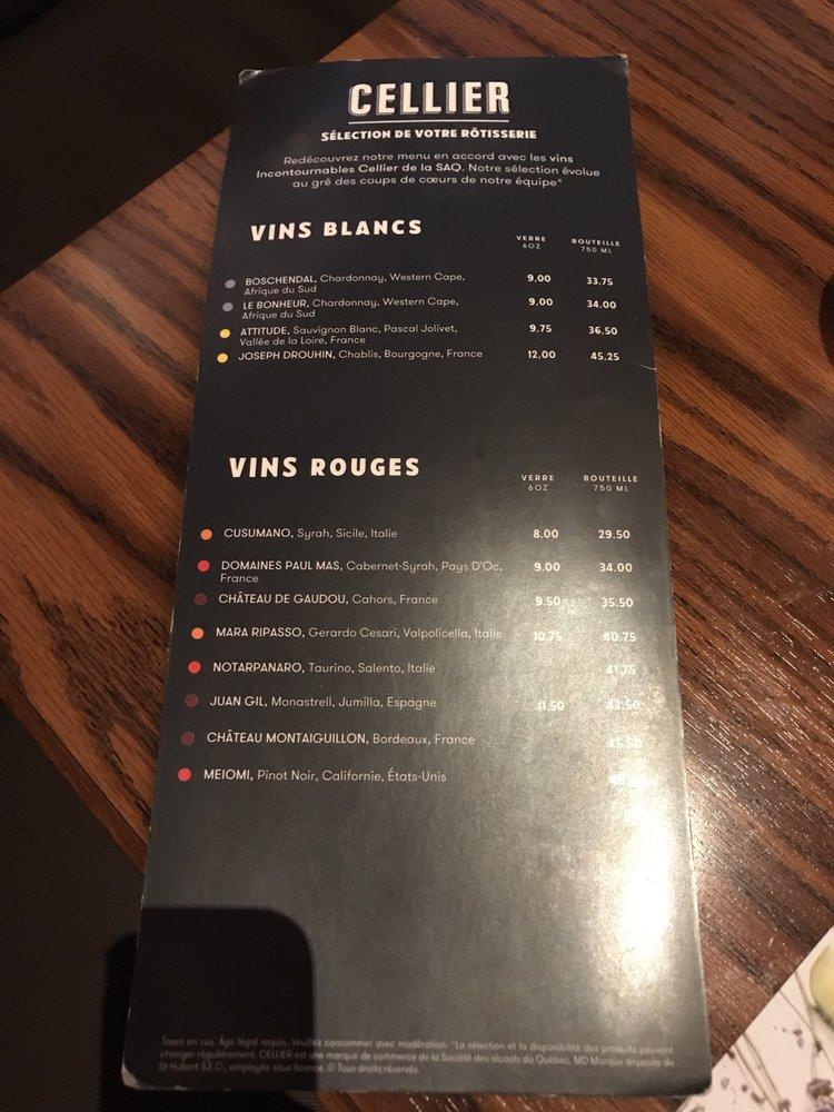 Carta de barbacoa Rôtisserie St-Hubert, Drummondville