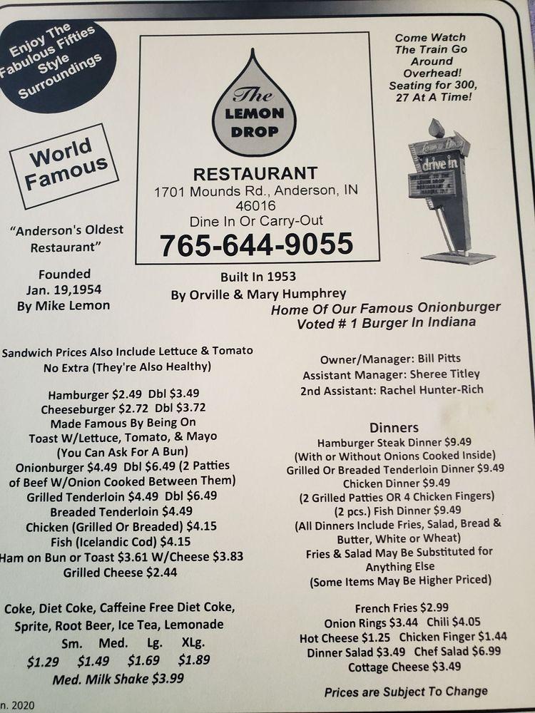 Menu at The Lemon Drop restaurant, Anderson