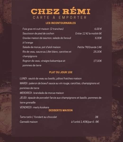 Menu au Chez Rémi restaurant, Libourne
