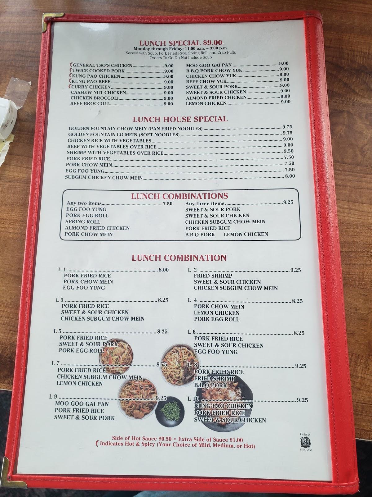 Menu at Golden Fountain restaurant, Pendleton, 437 S Main St