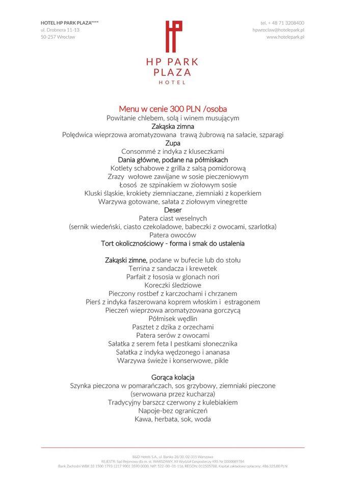 Menu at Restauracja Panorama restaurant, Wrocław