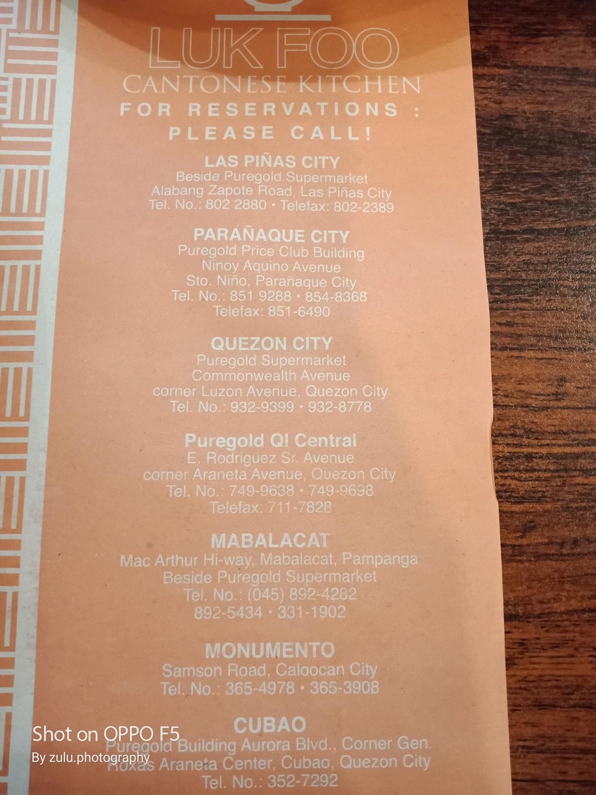 Menu at Luk Foo Cantonese Kitchen restaurant, Parañaque, GX2W+9WQ Puregold