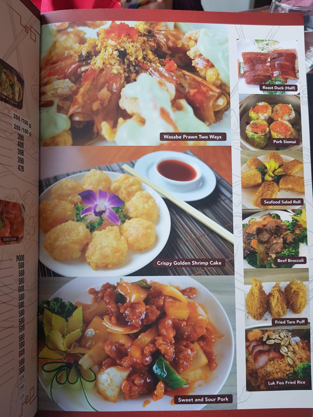Menu at Luk Foo Palace restaurant, Davao City