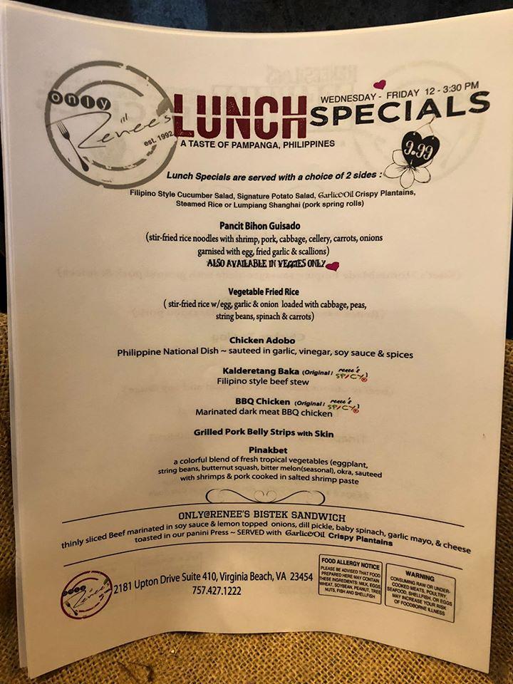 Menu at Only at Renee's ~ A Taste of Pampanga, Philippines restaurant ...