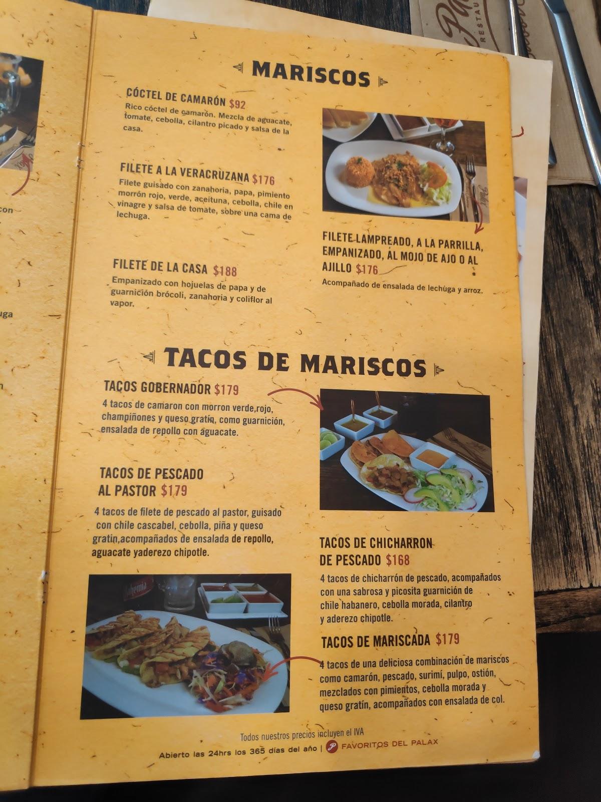 Carta de Palax Restaurante Suc. Expo, Guadalupe