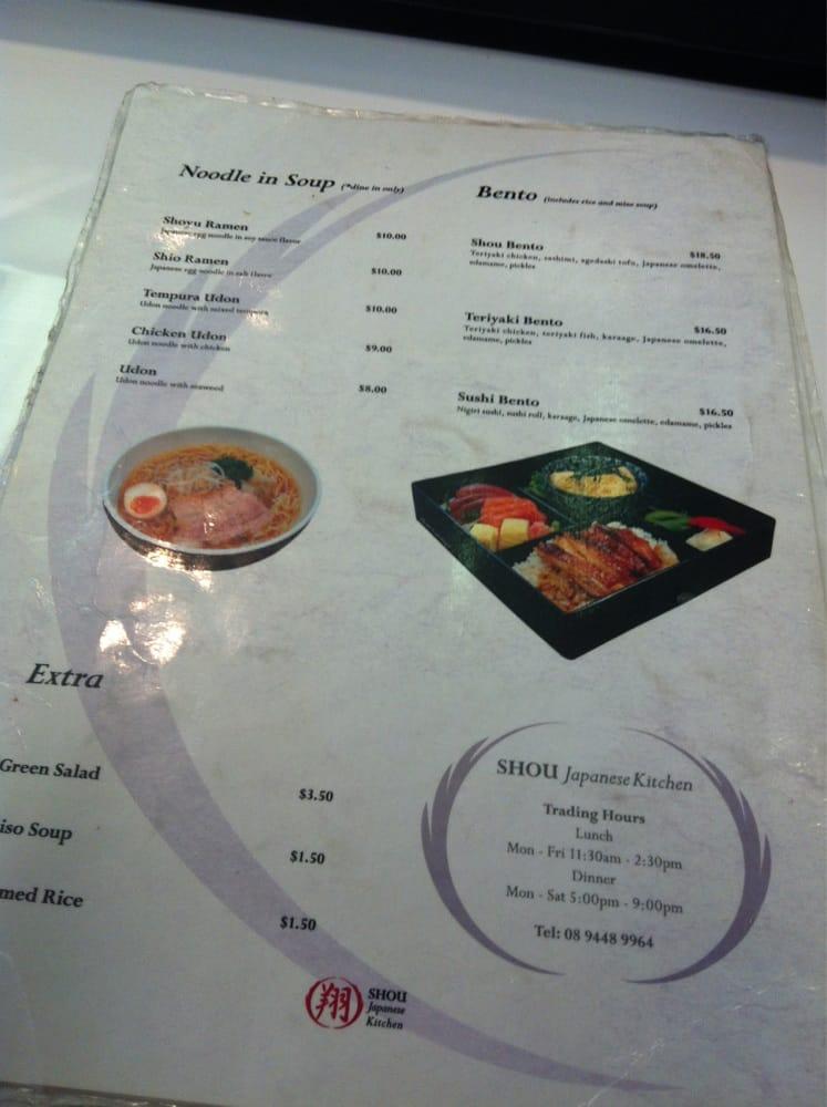 Menu at Shou Japanese Kitchen restaurant, Greenwood