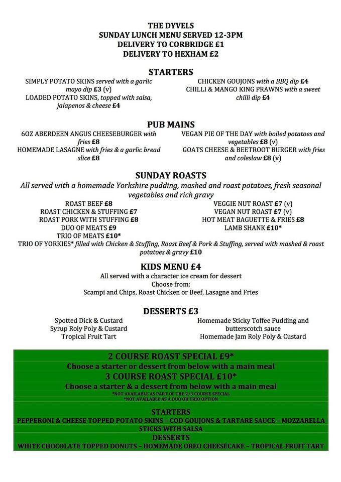 Menu at The Dyvels Inn pub & bar, Corbridge