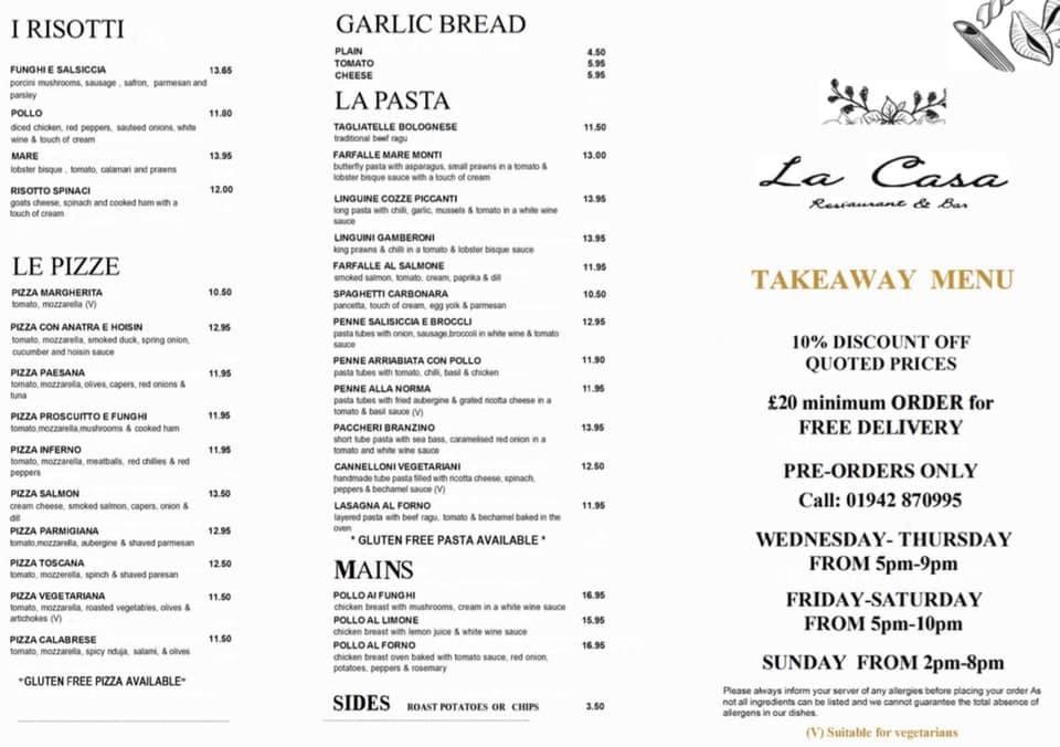 Menu at La Casa Restaurant and Bar, Astley