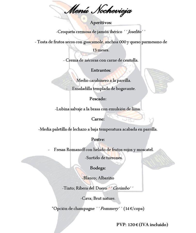 Carta del restaurante El Pandora, Aviles