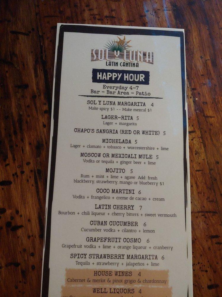 Menu at Sol y Luna pub & bar, Myrtle Beach