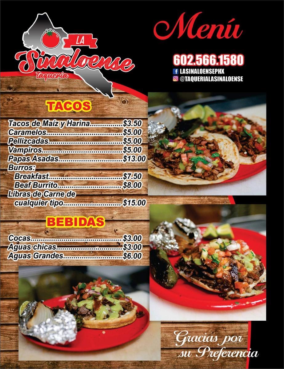 Carta del restaurante Taqueria la Sinaloense, Phoenix