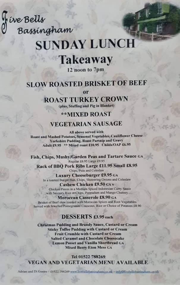 Menu at The Five Bells pub & bar, Bassingham
