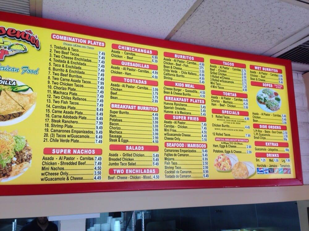 Menu at Arsenio's restaurant, Costa Mesa