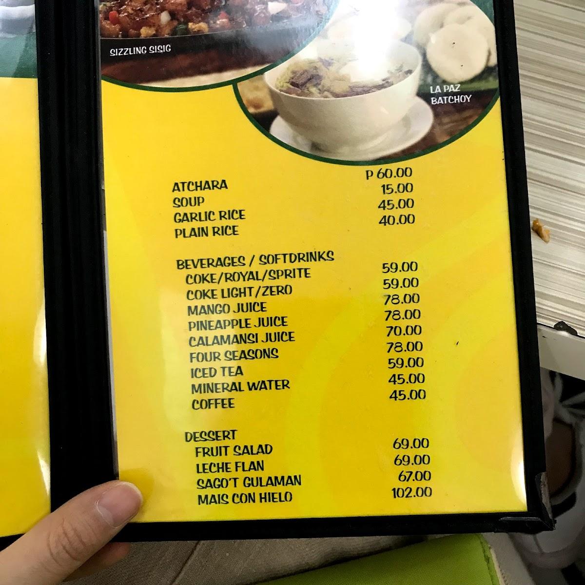 Menu at Bacolod Chicken House restaurant, Manila, Femii Bldg
