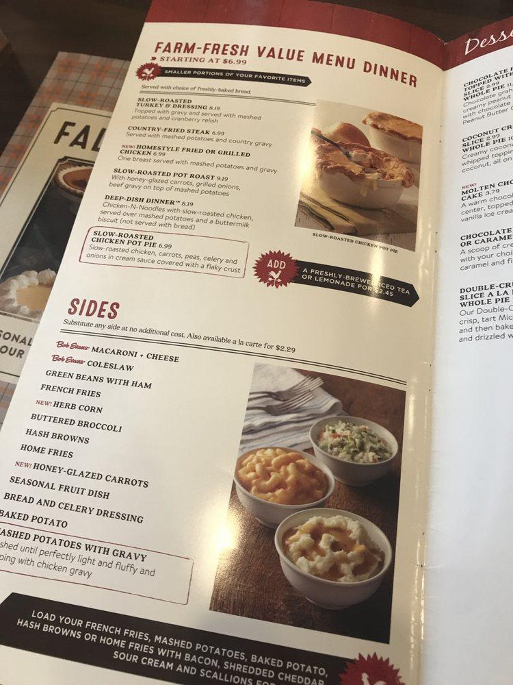 Menu at Bob Evans restaurant, Traverse City