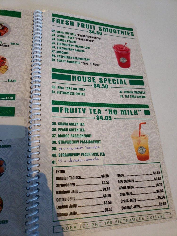 Carta del restaurante Boba Tea Pho 160, Midland