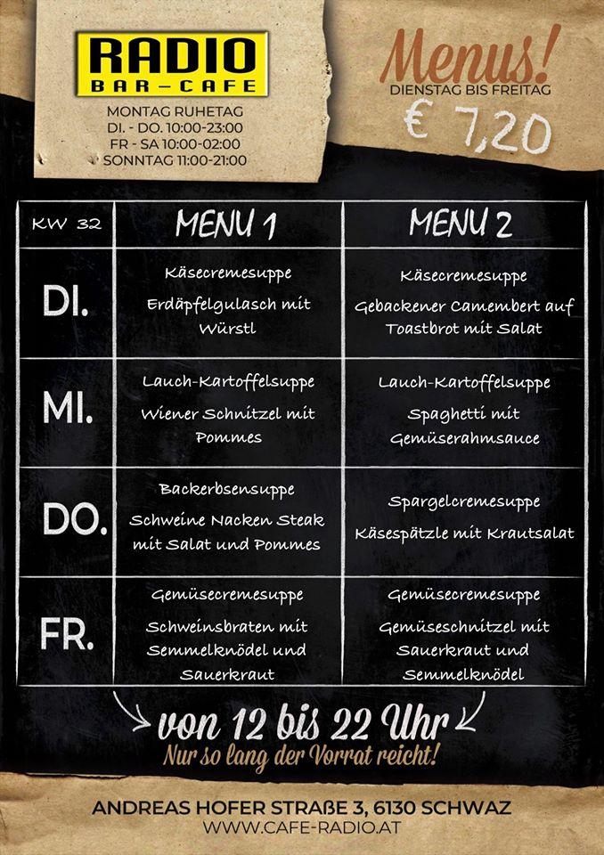Menu at Cafe Radio, Schwaz
