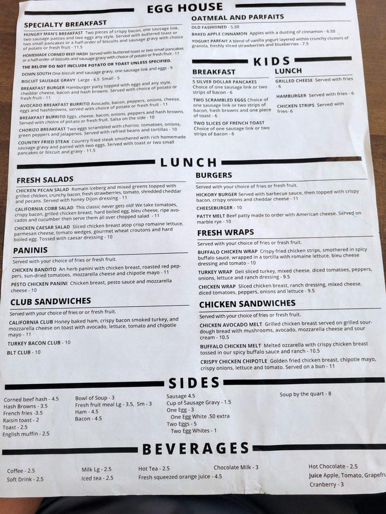 Menu at Egg House restaurant, Lombard