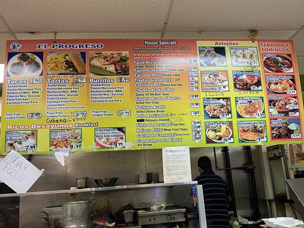 Menu at El Progreso #14 restaurant, Atlanta, Boulevard SE