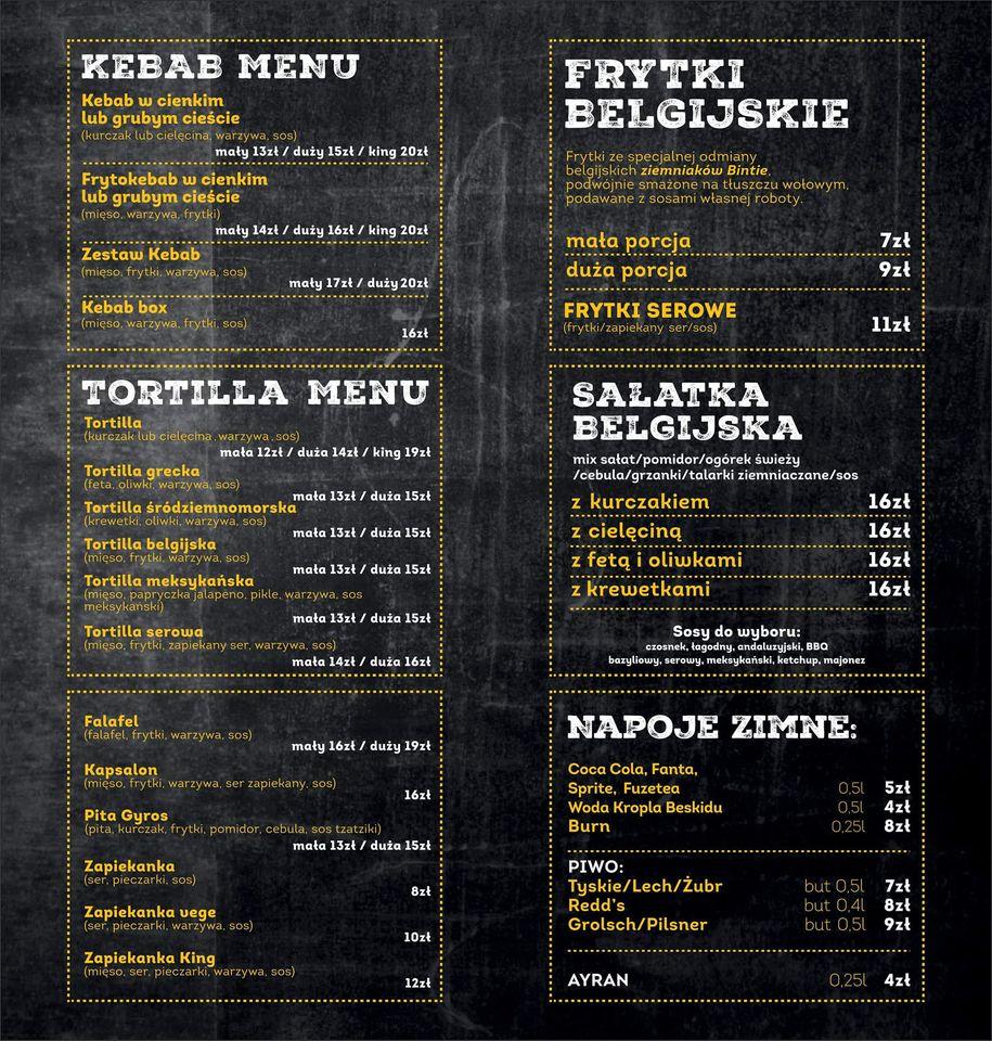 Menu at Kebab King restaurant, Bialystok, Rynek Kościuszki 30