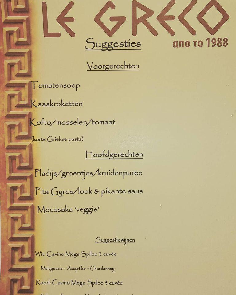 Menu au Le Greco, Saint-Trond