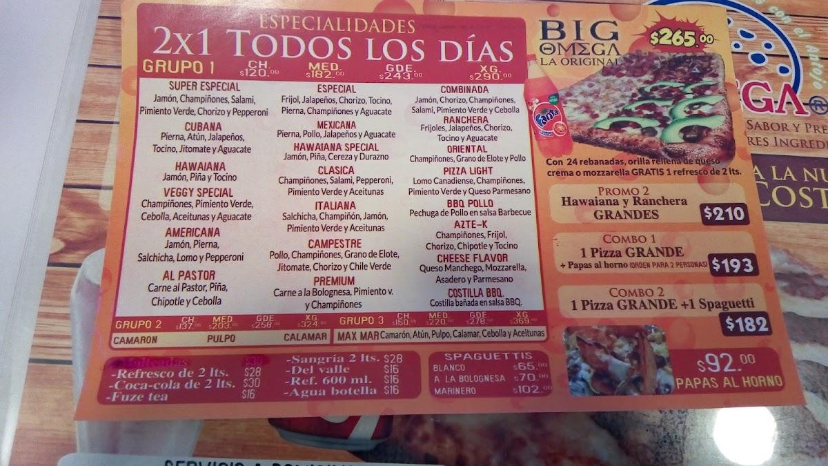Carta del restaurante Pizza Omega, Ciudad del México, Av. Santa Cruz ...