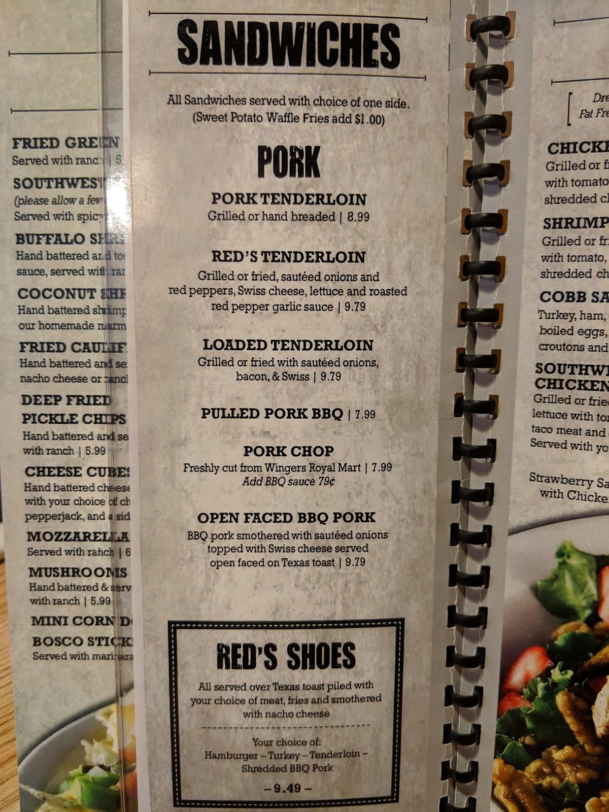 Menu at Red's Bar & Grill, Sheffield