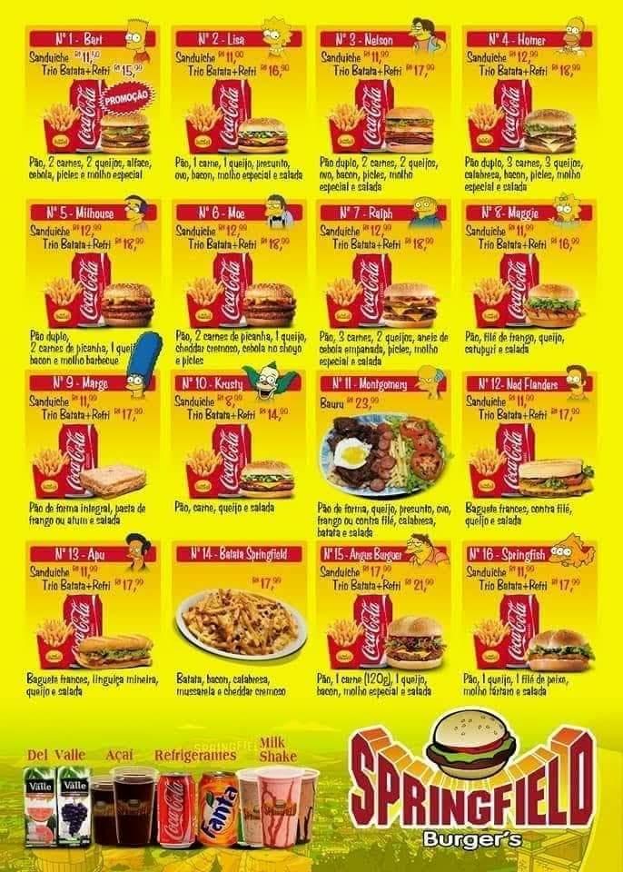Menu em Springfield Burger's pub & Bar, Maricá