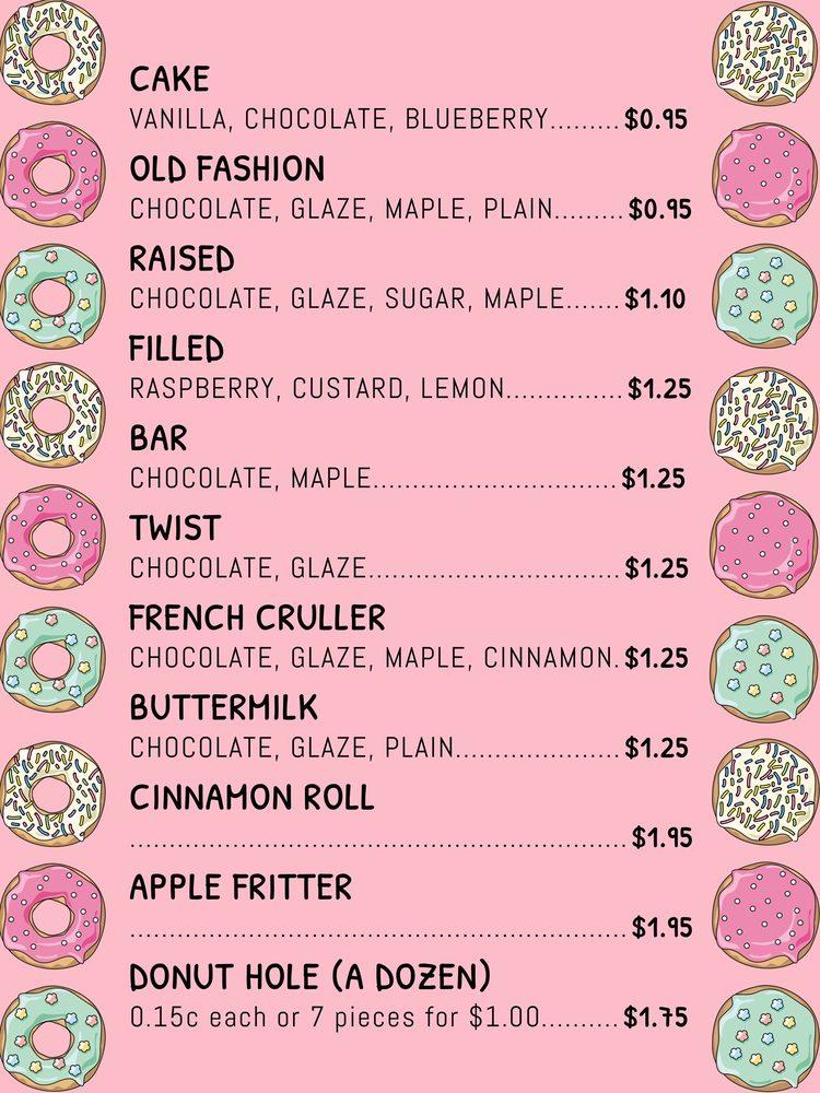 Menu at The Jelly Donut restaurant, Santa Rosa