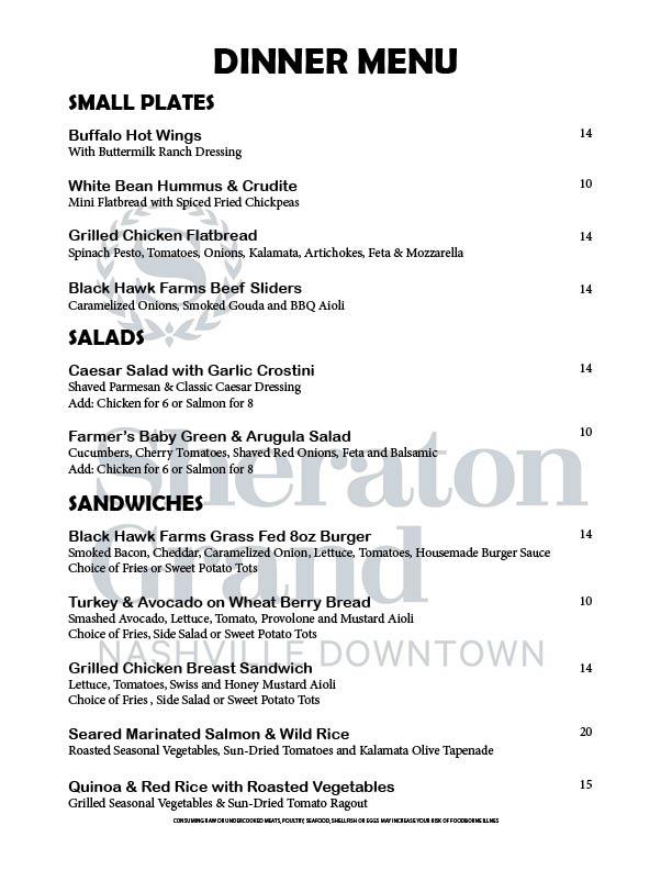 Menu at Library Restaurant & Lounge, Nashville