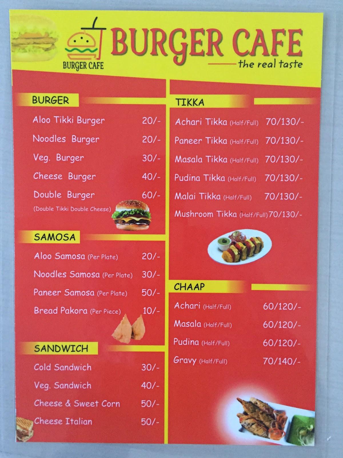 Menu at BURGER CAFE, Khanna, Satkartar market M K ROAD