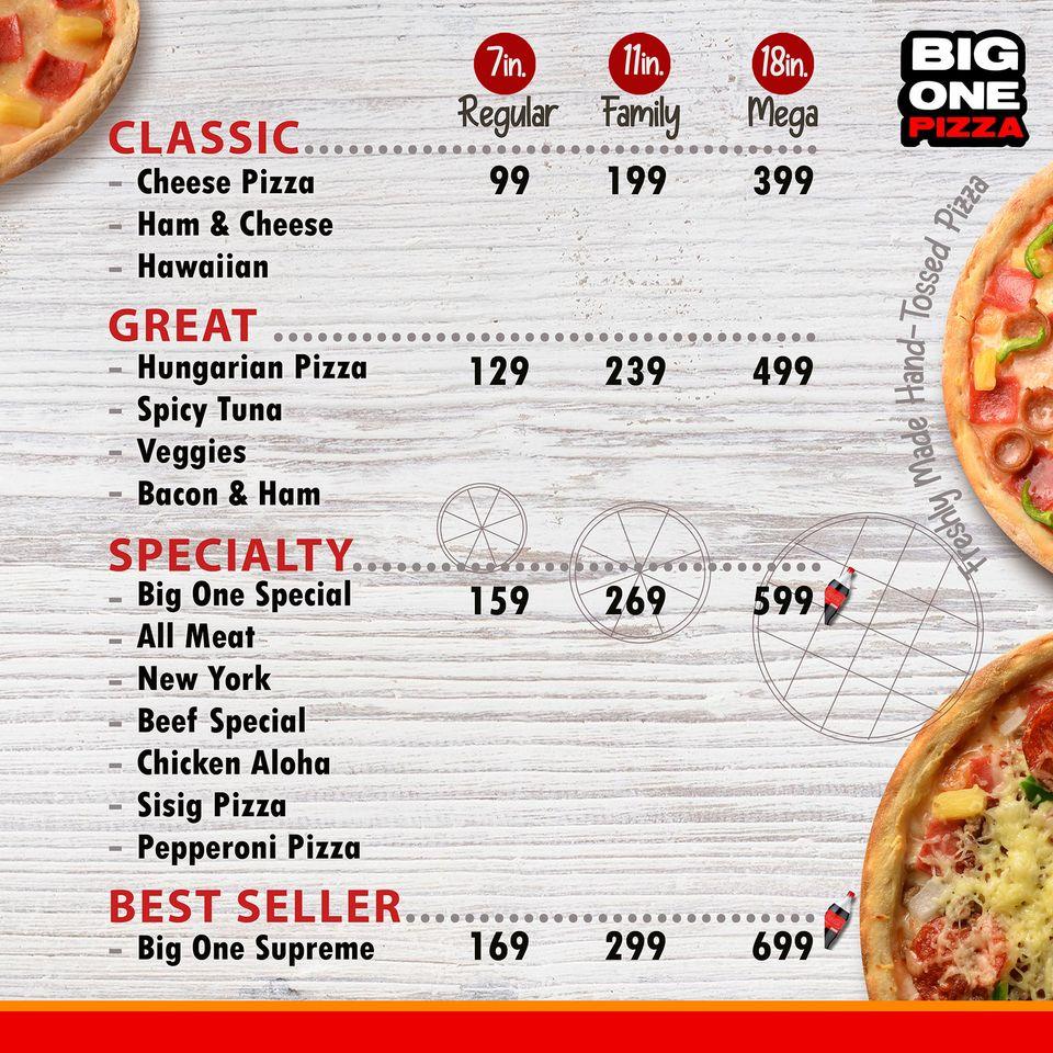 Menu at Big One Pizza -Silangan pizzeria, San Mateo