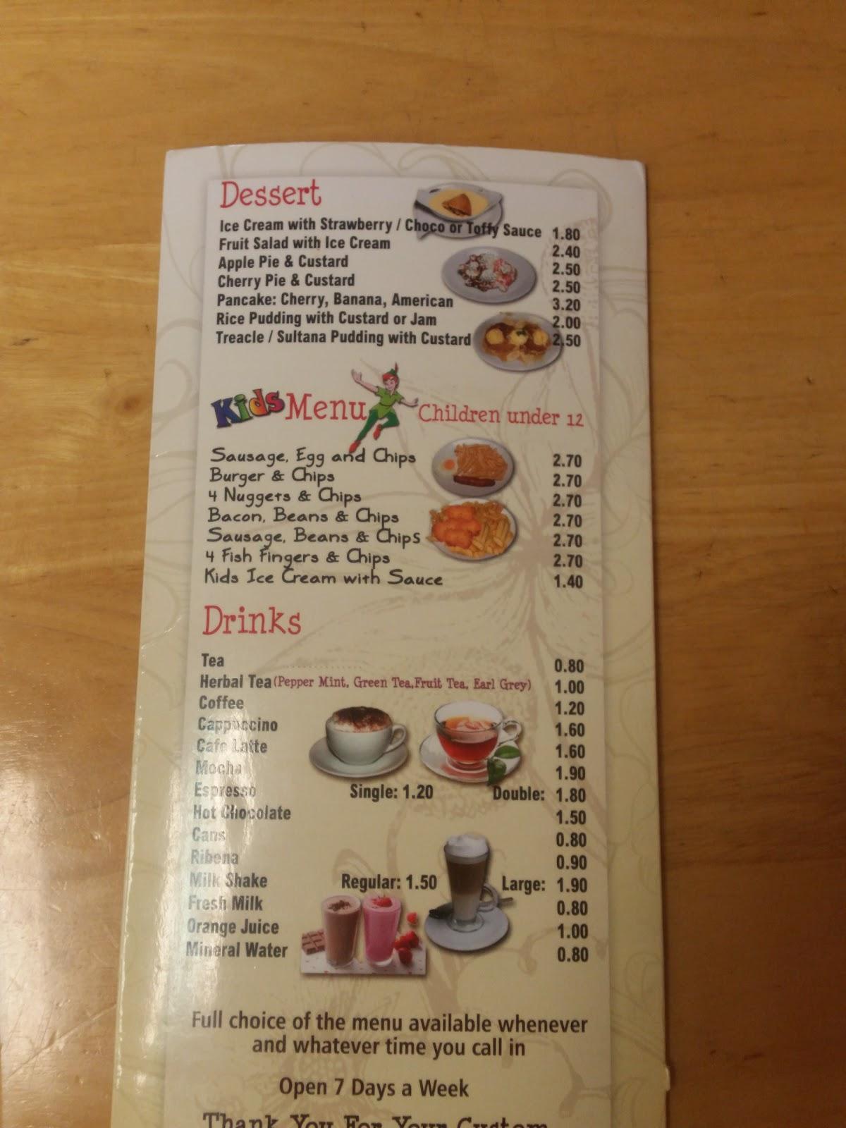 Menu at Cheam Cafe, Sutton