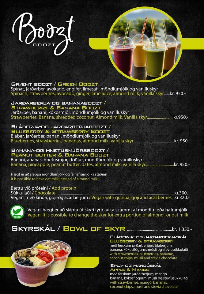 Menu at Food Station restaurant, Borgarnes