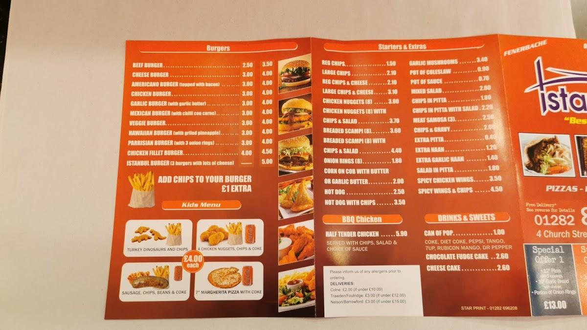 Menu at Istanbul Pizza & Kebabs restaurant, Colne
