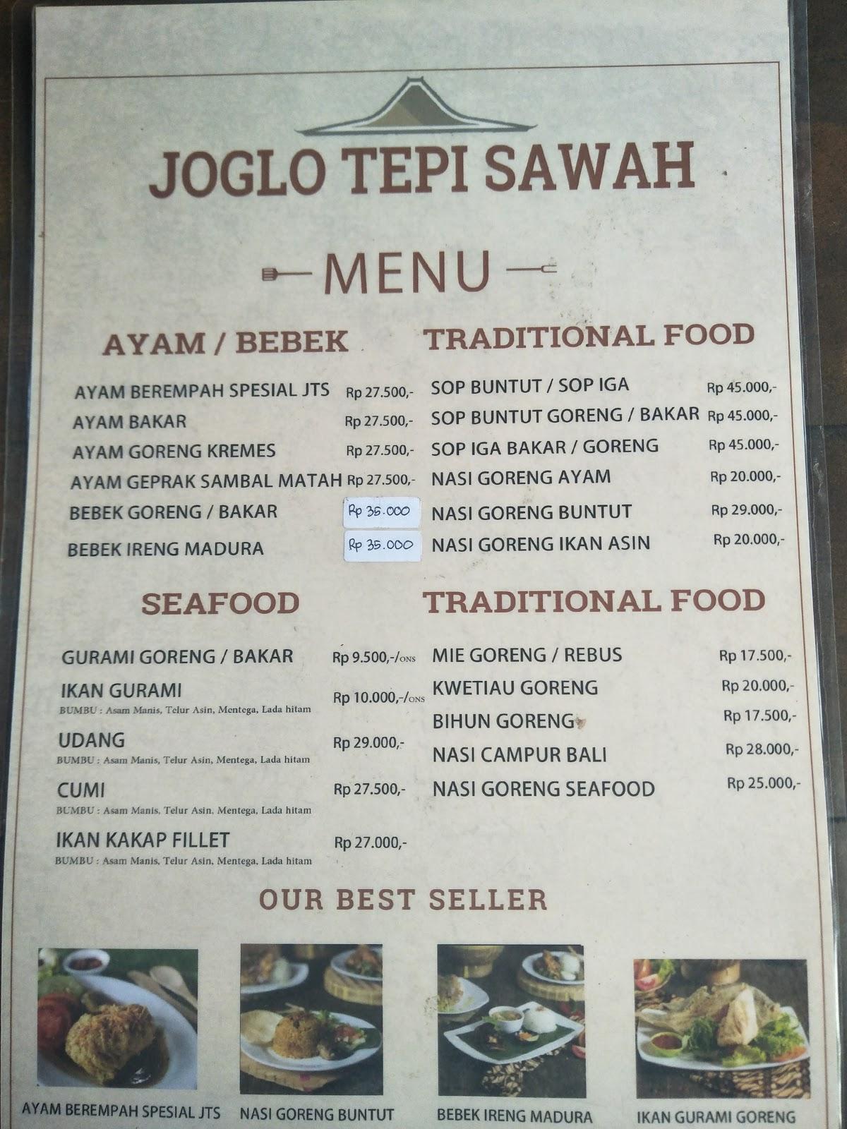 Menu at Joglo Tepi Sawah Resto restaurant, Salatiga