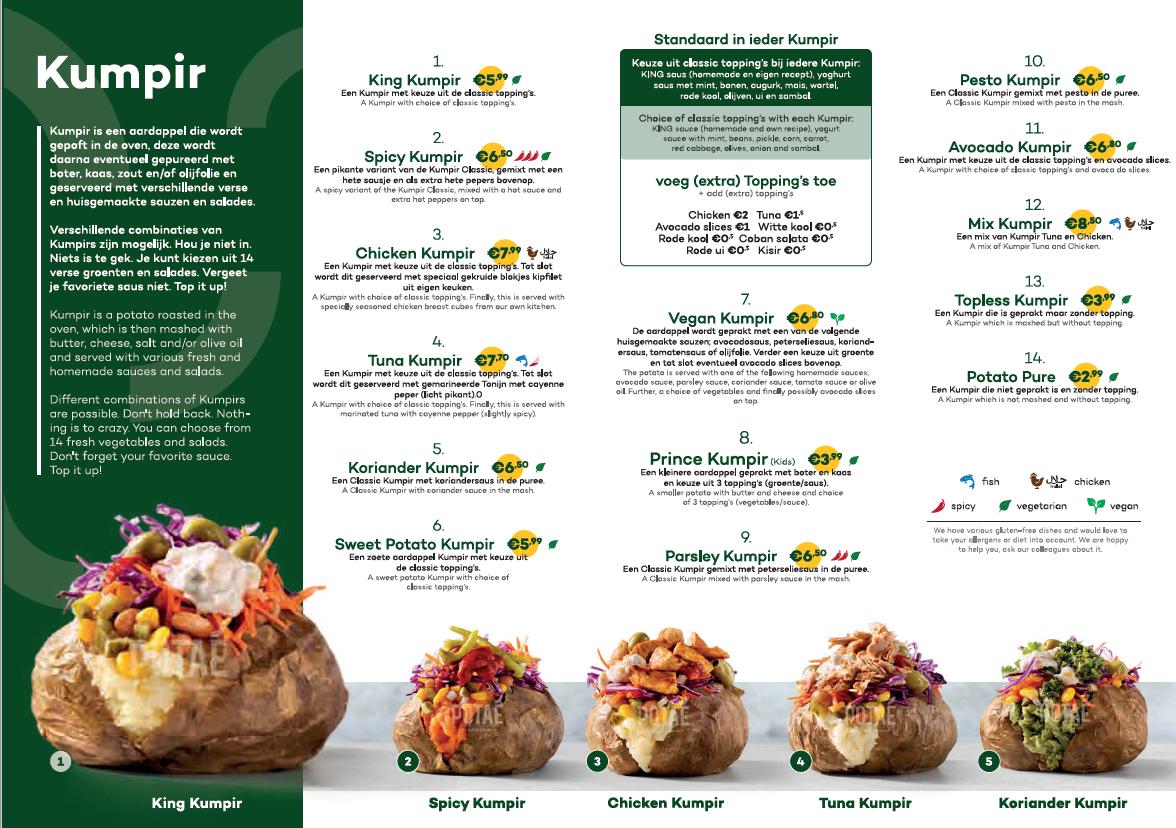 Menu at POTAÉ (King Kumpir), Utrecht