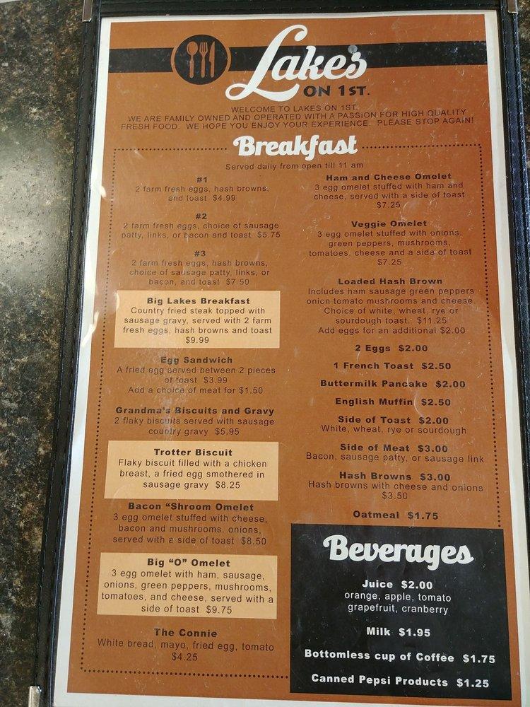 Menu at Lakes On 1st restaurant, New Ulm