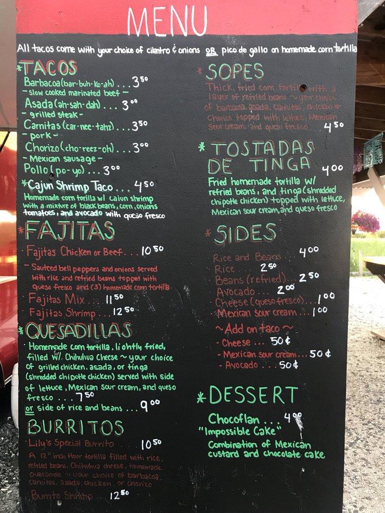 Menu at Lily's Little Mexico restaurant, Chincoteague Island, Maddox Blvd