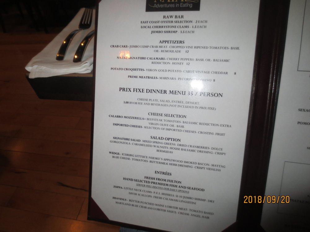 Menu at Nataz Restaurant (Southington), Southington
