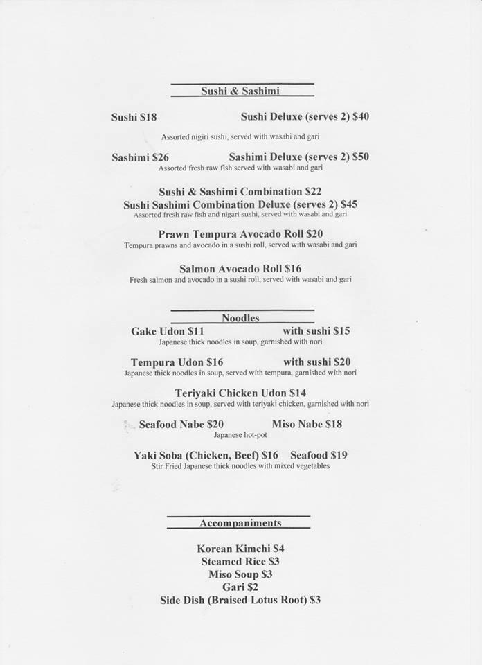 Menu at Yusu Japanese Restaurant, Ettalong Beach