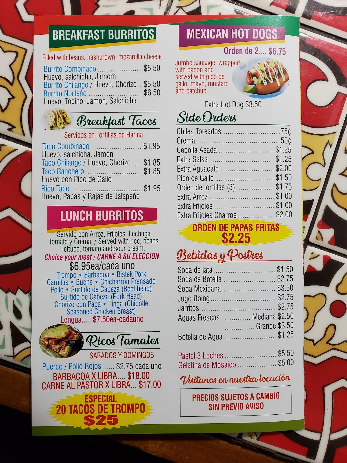 Menu at EL RICO TACO restaurant, Grand Prairie