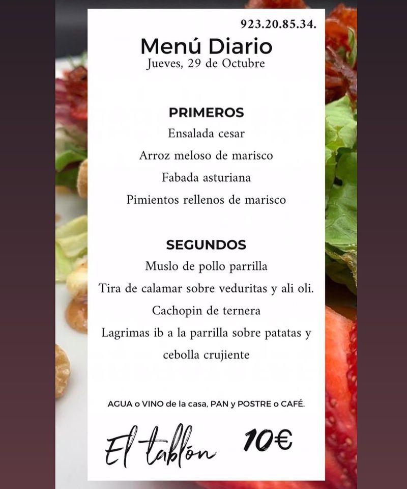 Menu at El Tablón Salamanca pizzeria, Carbajosa de la Sagrada
