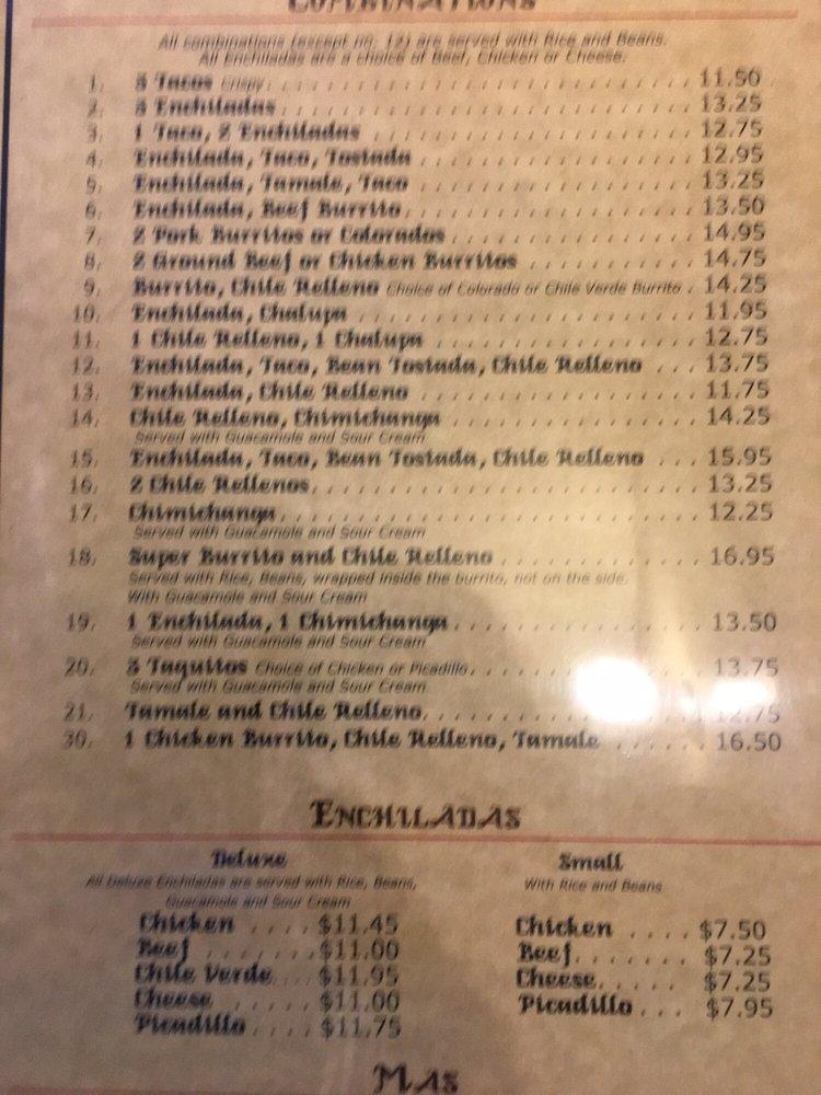 Menu at El Toreo Mexican Restaurant, Burns
