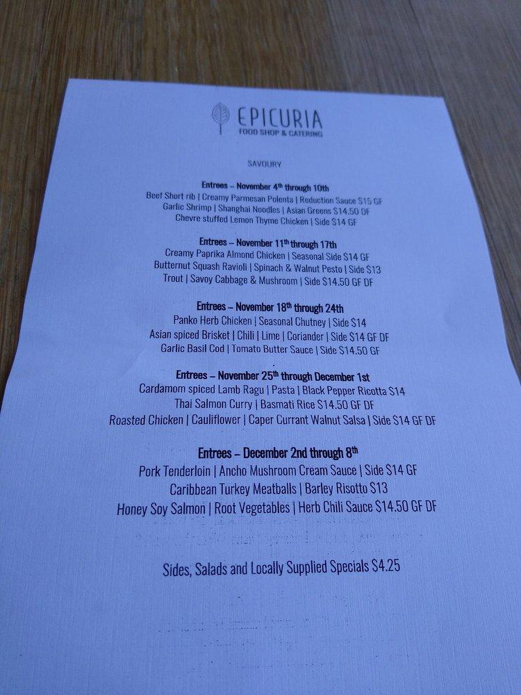 Menu at Epicuria Food Shop and Catering restaurant, Ottawa