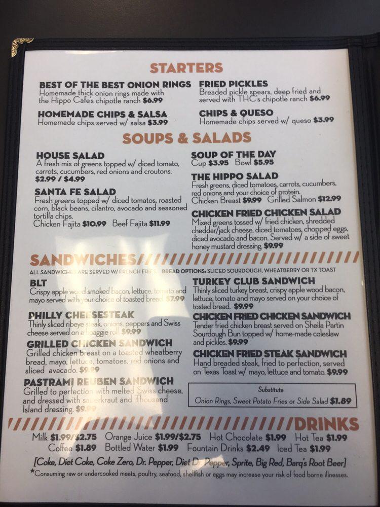 Menu at Hippo Café restaurant, Hutto
