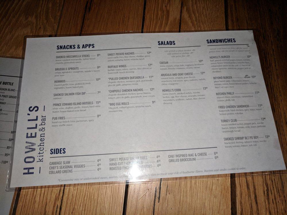 Menu at Howell's Kitchen and Bar, Atlanta