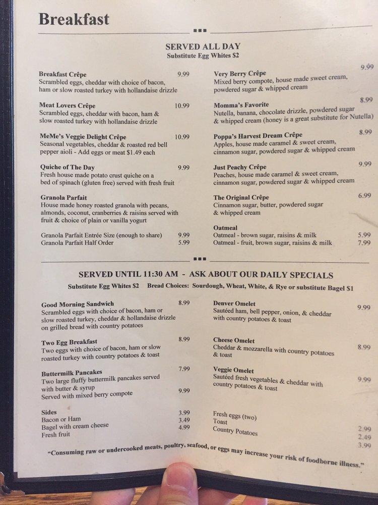 Menu at MeMe's Café cafe, Springdale