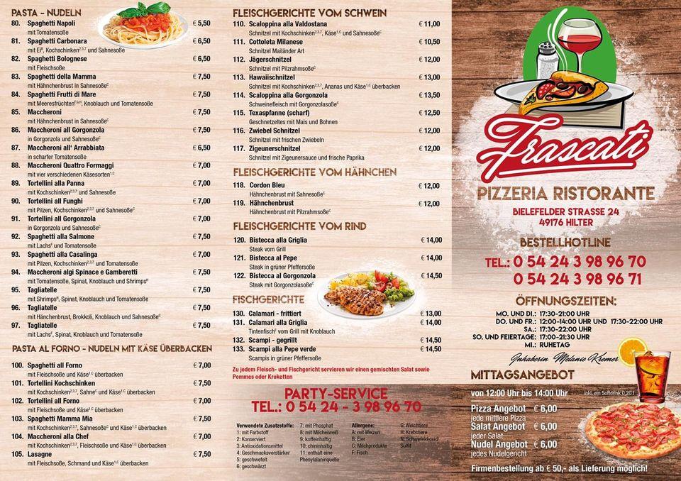 Speisekarte von Pizzeria Ristourante Frascati, Hilter am Teutoburger Wald