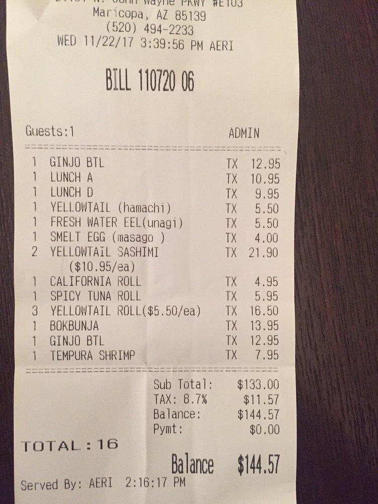 Menu at Say Sushi restaurant, Maricopa